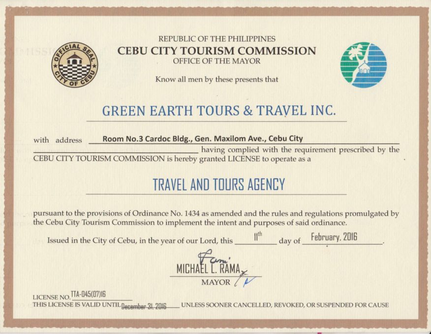 DOT Accreditation of Green Earth Tours and Travel - Green Earth Tours ...